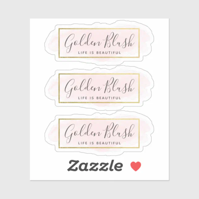 Blush Pink Watercolor & Modern Gold 3-Piece Logo Sticker | Zazzle