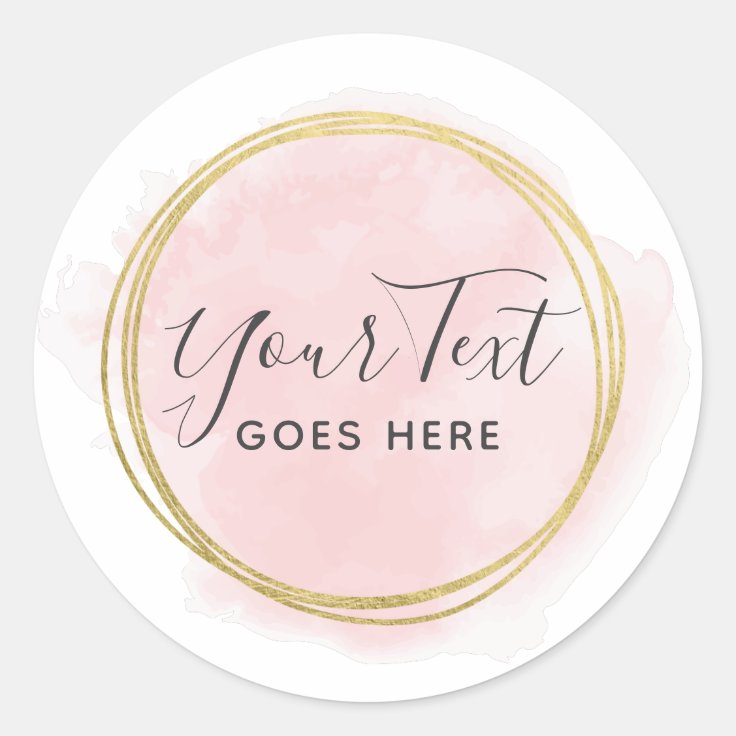 Blush Pink Watercolor & Modern Gold Geometric Chic Classic Round ...