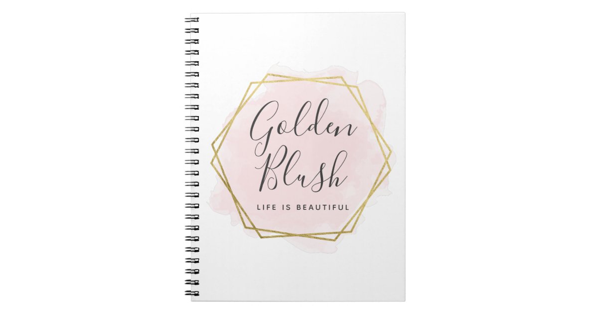 Blush Pink Watercolor & Modern Gold Geometric Chic Notebook | Zazzle