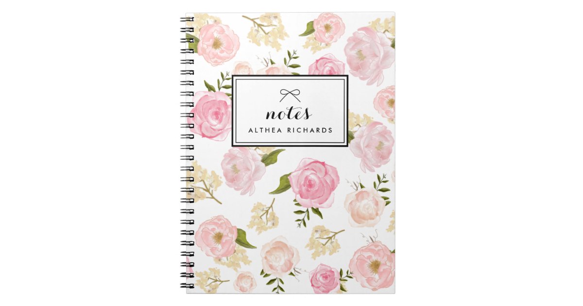 Blush Pink Watercolor Peonies Pattern Personalized Notebook | Zazzle