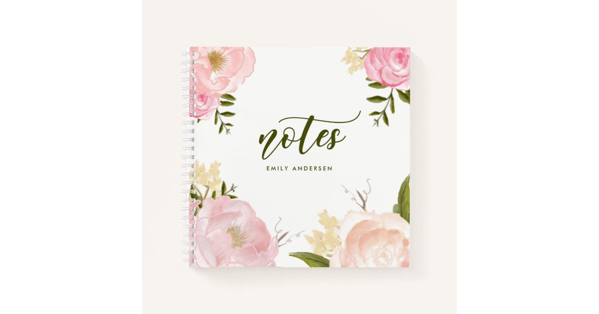 Blush Pink Watercolor Roses & Peonies Personalized Notebook | Zazzle