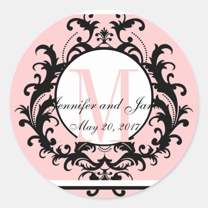 Blush Pink Wedding Initial Names Date Classic Round Sticker | Zazzle.com