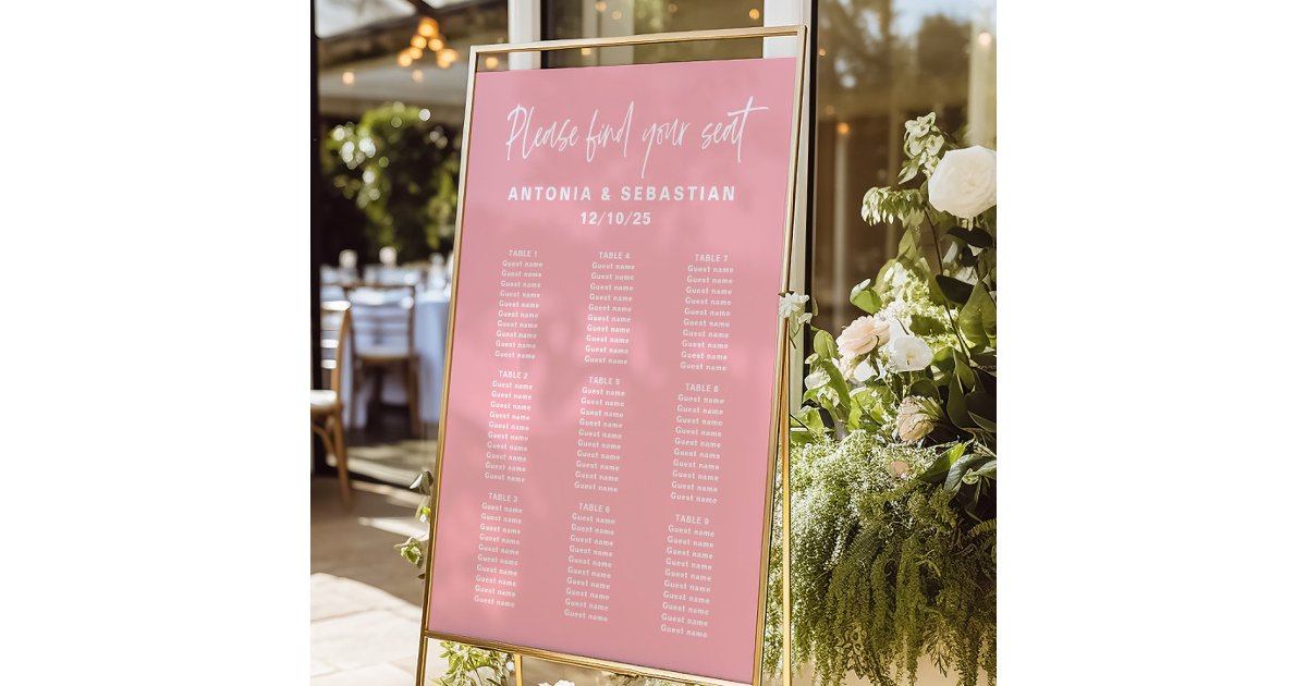 Blush Pink Wedding Seating Chart Foam Board | Zazzle