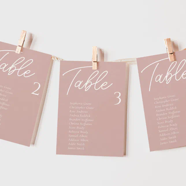 Blush Pink Wedding Table Seating Chart Cards | Zazzle