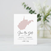 Blush Pink West Virginia Map Script Save the Date Announcement Postcard ...