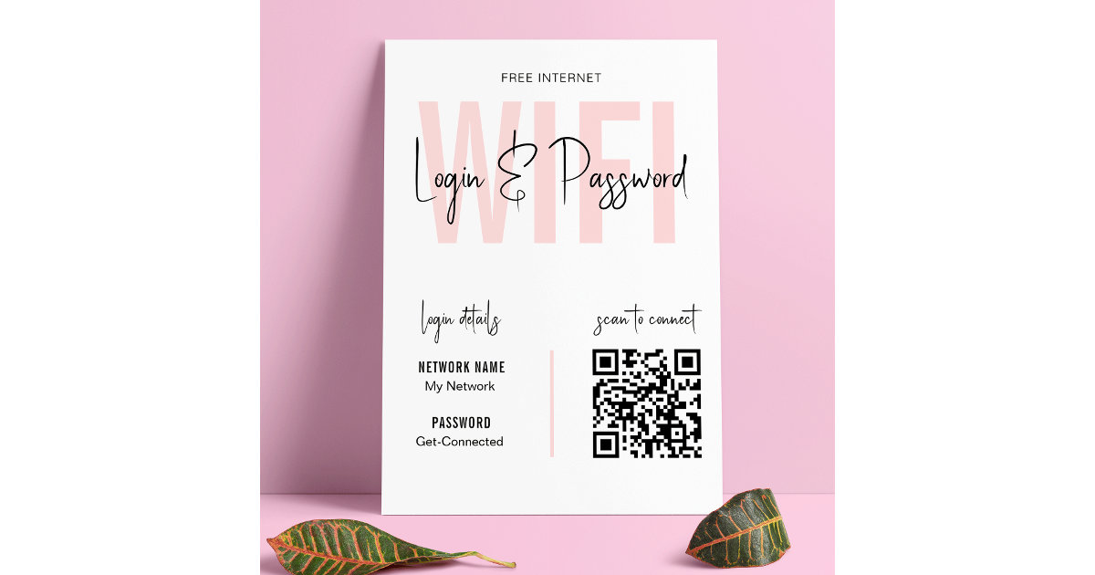 Blush Pink What's the WIFI Password QR Code Logo Poster | Zazzle