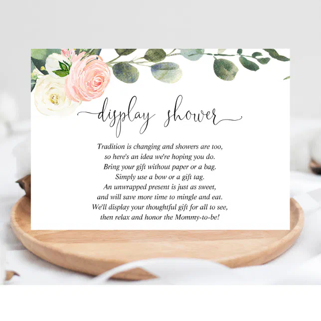 Blush pink white display shower girl baby shower enclosure card | Zazzle