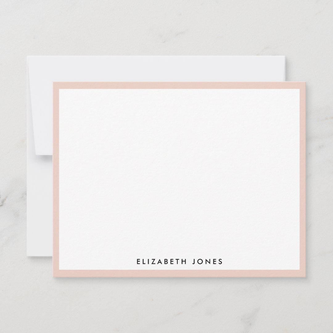 Blush Pink White Simple Modern Classic Minimalist Note Card | Zazzle