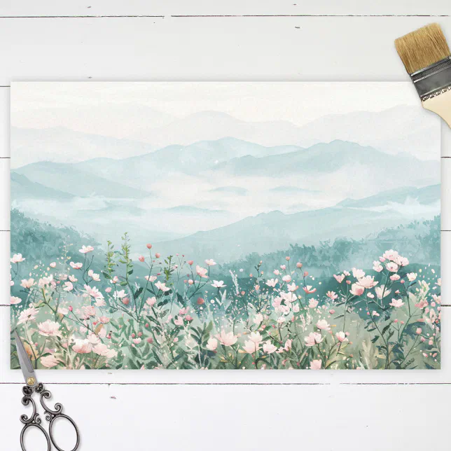 Blush Pink Wildflowers and Mountains Decoupage Tissue Paper | Zazzle