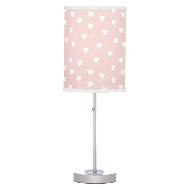Blush Pink with White Hearts | Kids or Nursery Table Lamp | Zazzle