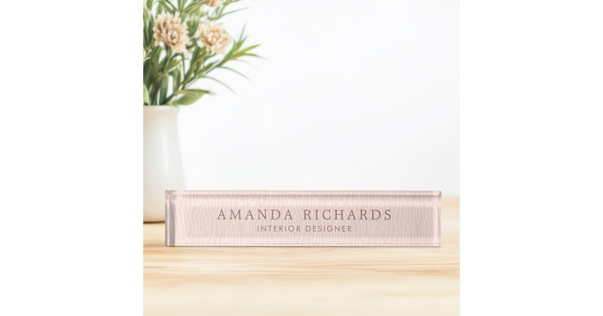 Blush pink wood pattern feminine desk name plate | Zazzle