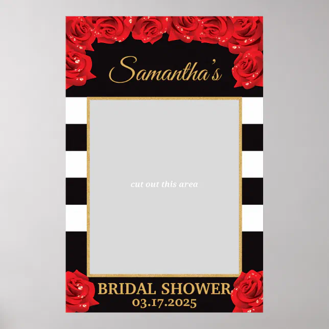 Blush Red Roses and Gold Bridal Shower photo prop Poster | Zazzle
