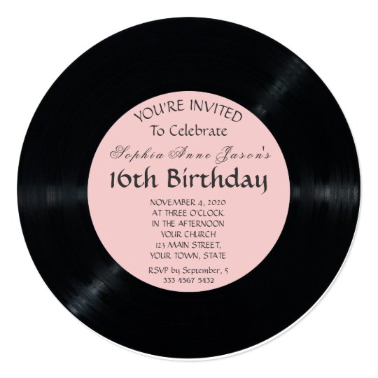 Blush Retro Vinyl Record Birthday Invitation | Zazzle.com