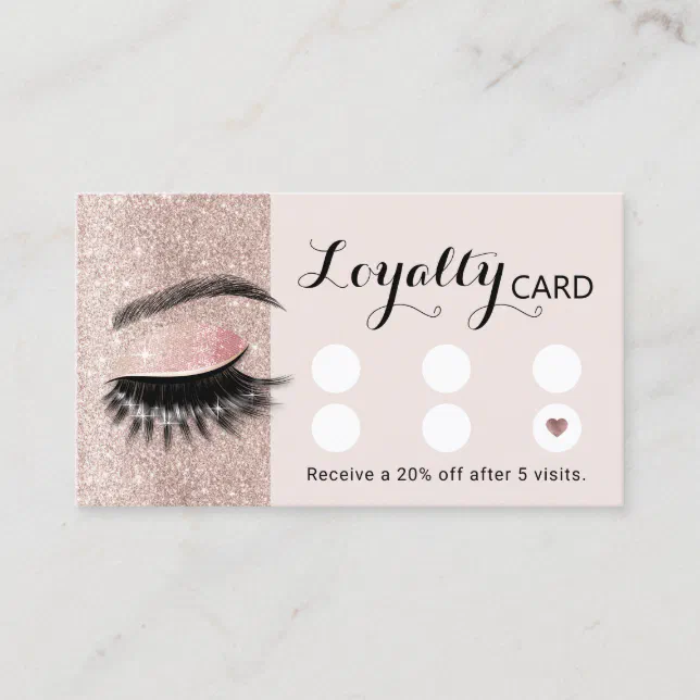 Blush Rose Gold Eyelash Extensions Lash Salon Loyalty Card | Zazzle