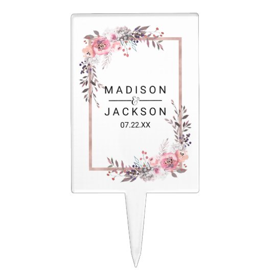 Blush & Rose Gold Framed Floral Wedding Monogram Cake Topper | Zazzle.com
