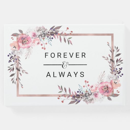 Blush & Rose Gold Framed Floral Wedding Monogram Guest Book | Zazzle