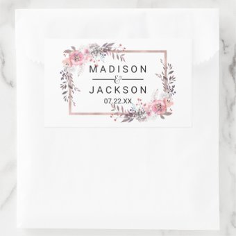 Blush & Rose Gold Framed Floral Wedding Monogram Rectangular Sticker ...