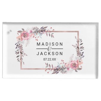 Blush & Rose Gold Framed Floral Wedding Monogram Table Number Holder ...