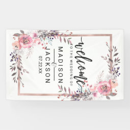 Blush & Rose Gold Framed Floral Wedding Welcome Banner | Zazzle