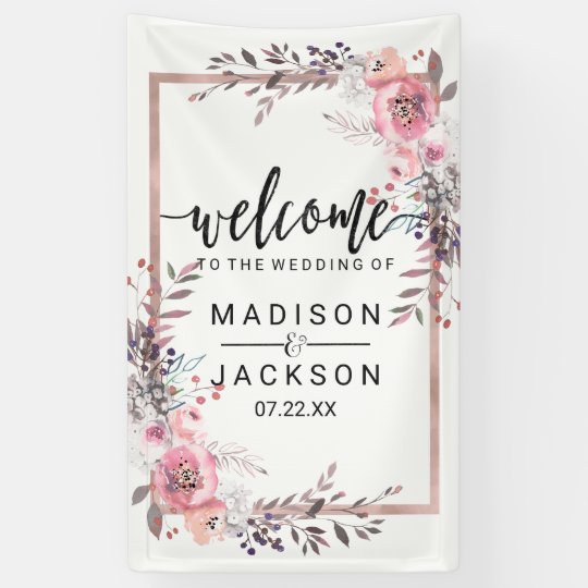 Blush & Rose Gold Framed Floral Wedding Welcome Banner | Zazzle.com
