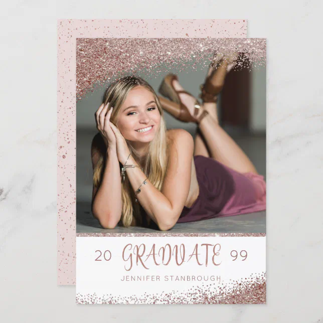 Blush & Rose Gold Glitter Brush Script Graduate Invitation | Zazzle