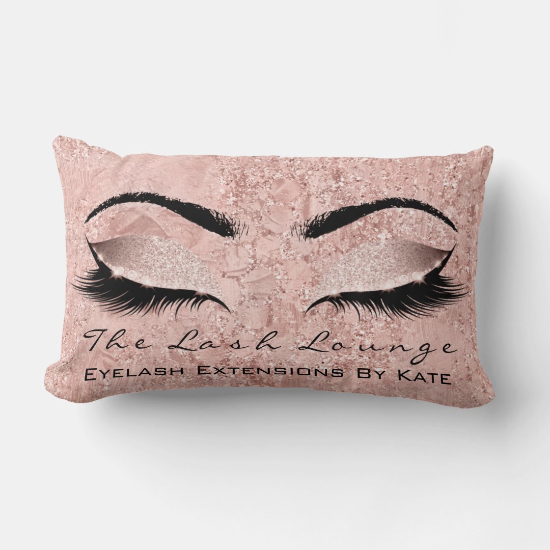 Blush Rose Gold Glitter Spa Makeup Lashes Beauty Lumbar Pillow | Zazzle
