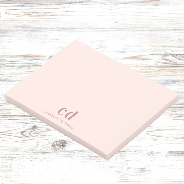 Blush rose gold monogram minimalist post-it notes | Zazzle