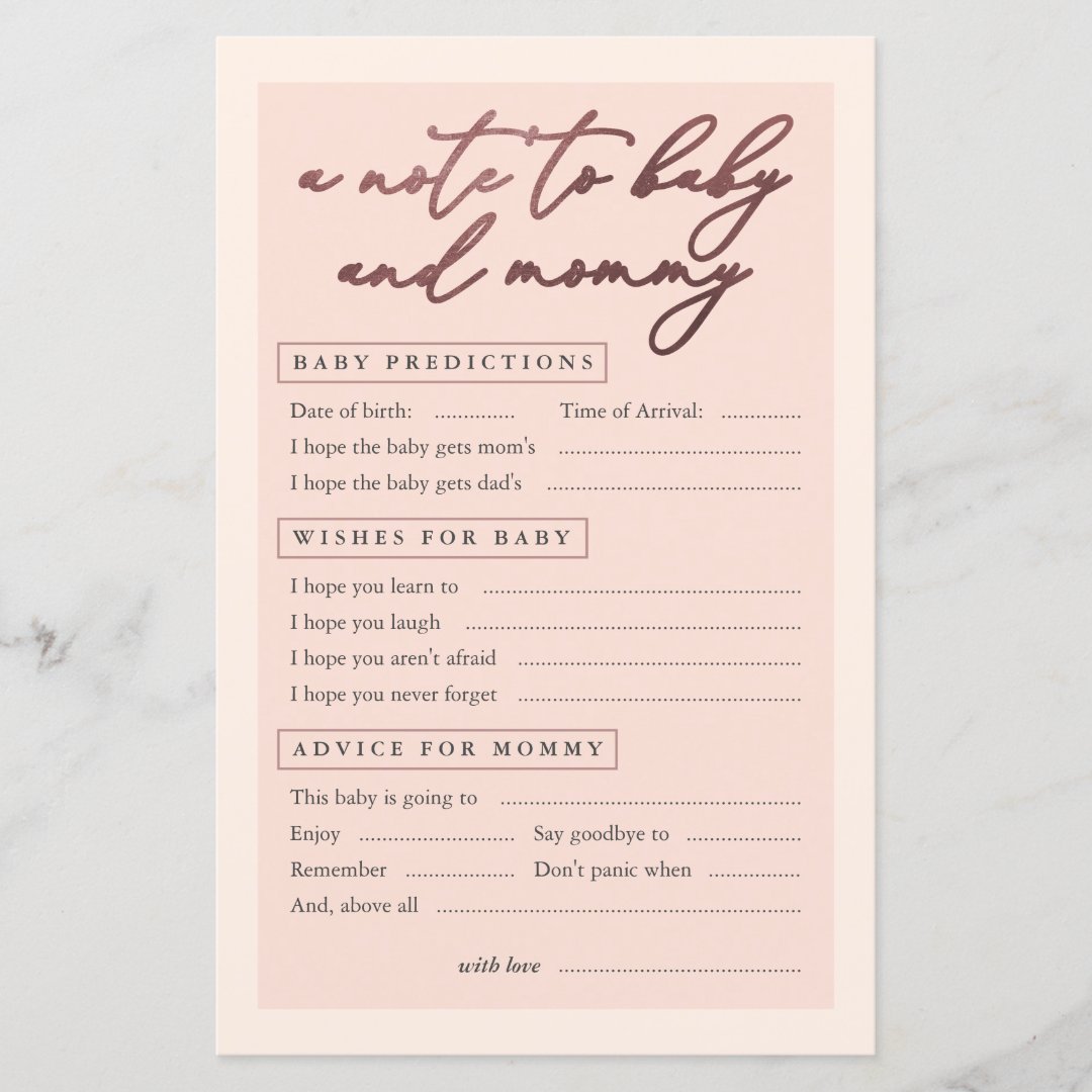 Blush Rose Gold Typography A Note To Baby & Mommy | Zazzle