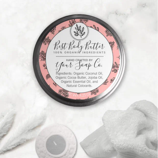 Blush Rose Leaves Sugar Scrub / Body Butter Label | Zazzle