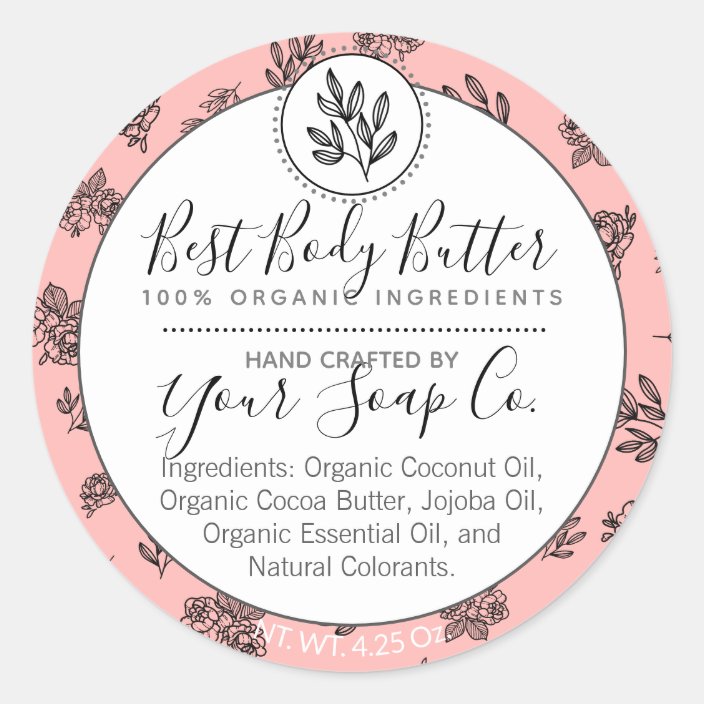 Blush Rose Leaves Sugar Scrub / Body Butter Label | Zazzle.com