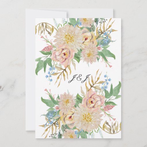 Blush Rose Mums Gold Foliage Floral Watercolor Art Invitation | Zazzle