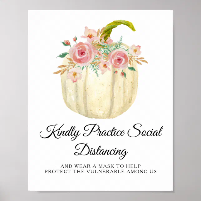 Blush Rose Pink Flower Pumpkin Social Distancing Poster | Zazzle
