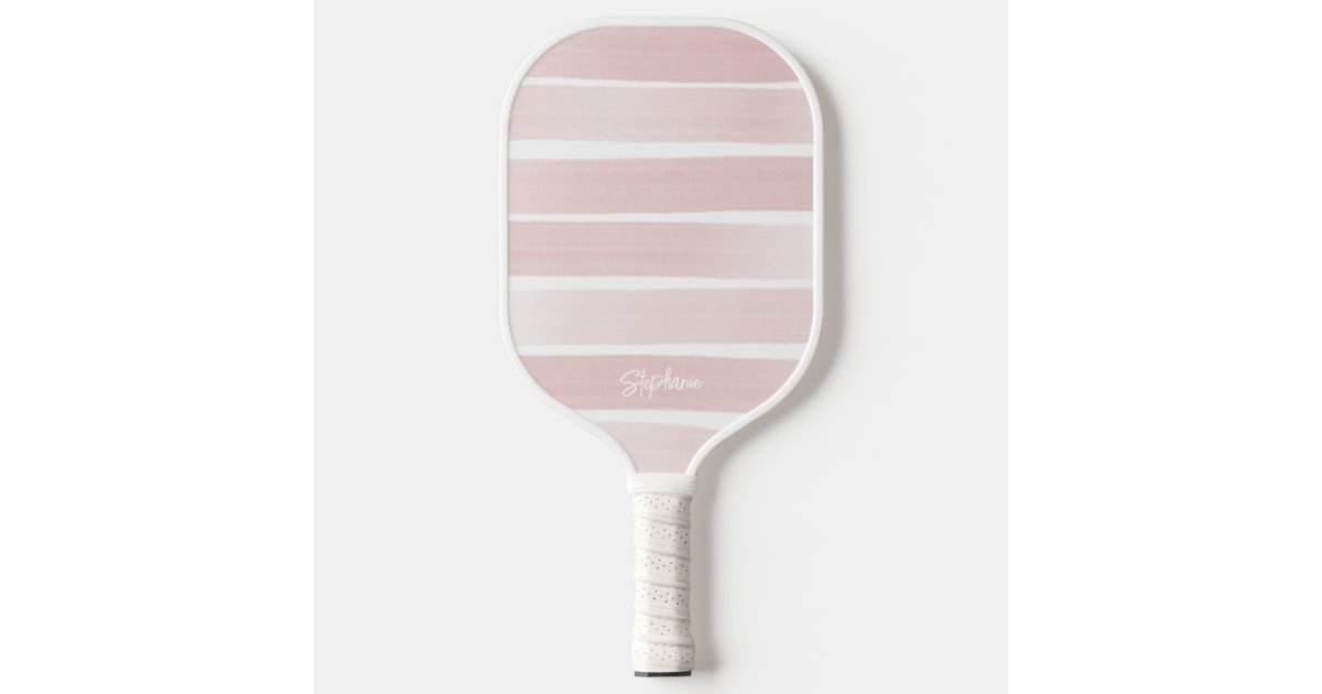 Blush Rose Pink Painted Stripes Custom Text Pickleball Paddle | Zazzle