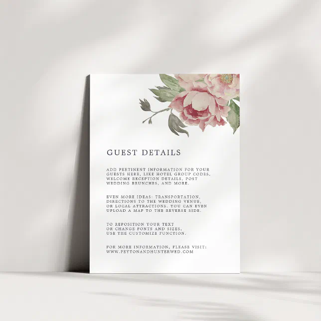 Blush Rose Wedding Guest Details Card | Zazzle