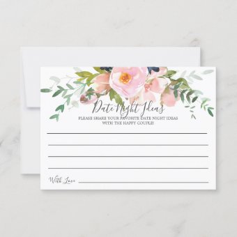 Blush Roses & Peonies Date Night Ideas Card | Zazzle