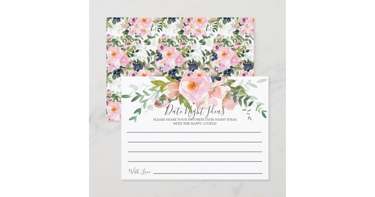 Blush Roses & Peonies Date Night Ideas Card | Zazzle