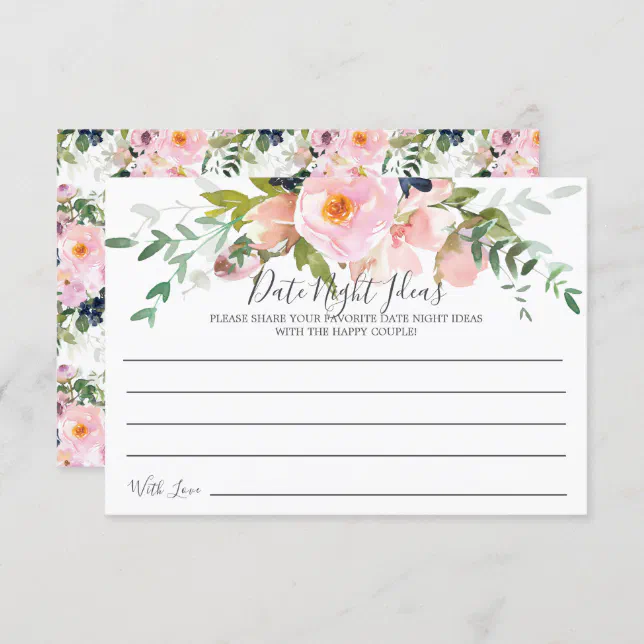 Blush Roses & Peonies Date Night Ideas Card | Zazzle