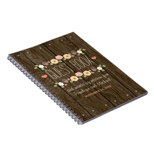 Blush Rustic Wood Fall Wedding Guest Book | Zazzle