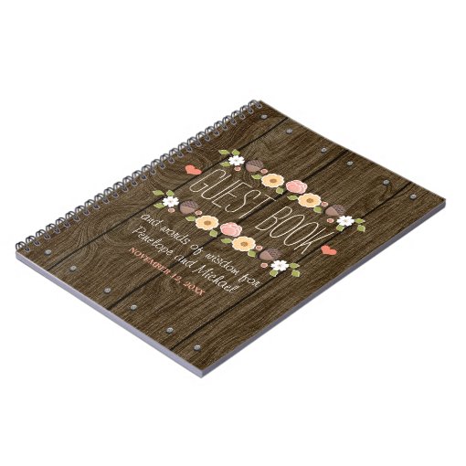 Blush Rustic Wood Fall Wedding Guest Book | Zazzle