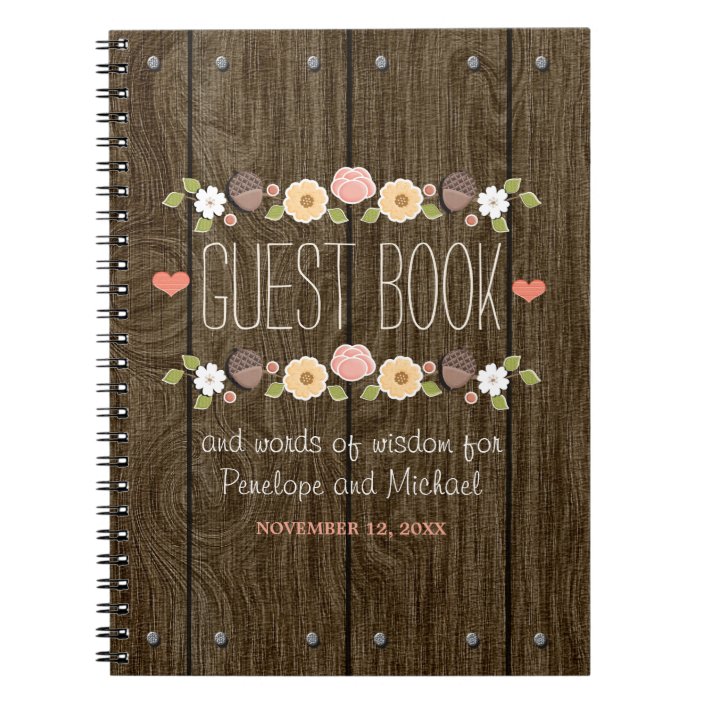 Blush Rustic Wood Fall Wedding Guest Book | Zazzle.com