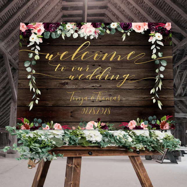 Blush Rustic Wood Gold Fancy Calligraphy Welcome Poster | Zazzle