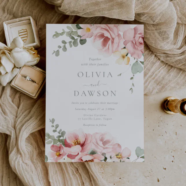 Blush & Sage Green Divine Elegance Wedding Invitation | Zazzle