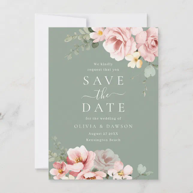 Blush & Sage Green Modern Wedding Save The Date | Zazzle