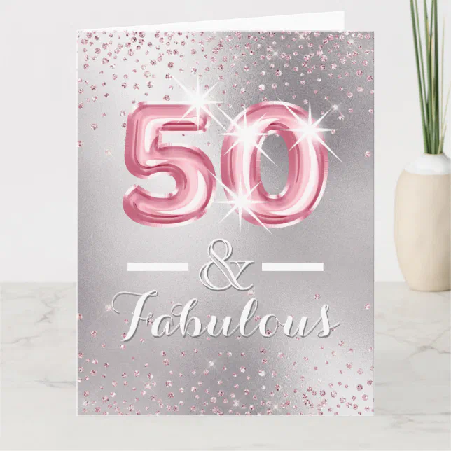 Blush silver 50th glitter shimmer foil letters card | Zazzle