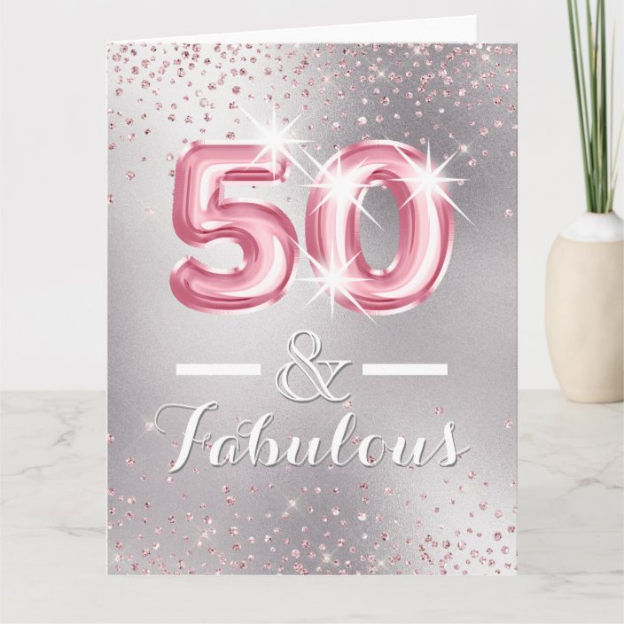 Blush silver 50th glitter shimmer foil letters card | Zazzle.com