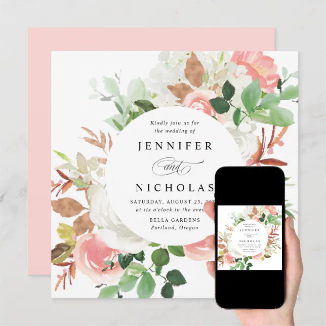 Blush Spring Floral | Circle Frame Wedding Invitation | Zazzle