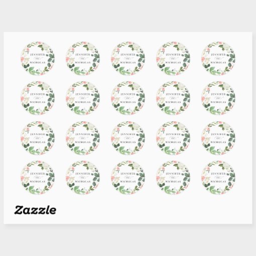 Blush Spring Floral | Wedding Classic Round Sticker | Zazzle
