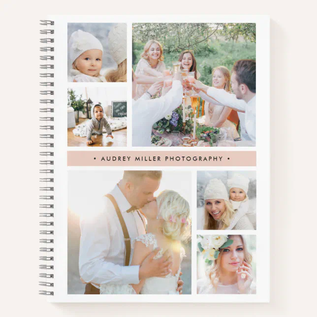Blush Stripe Personalized Photo Collage Notebook | Zazzle
