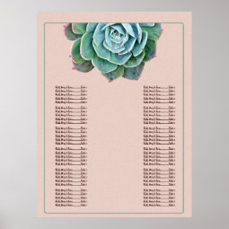 Blush Succulent Wedding Seating chart | Zazzle