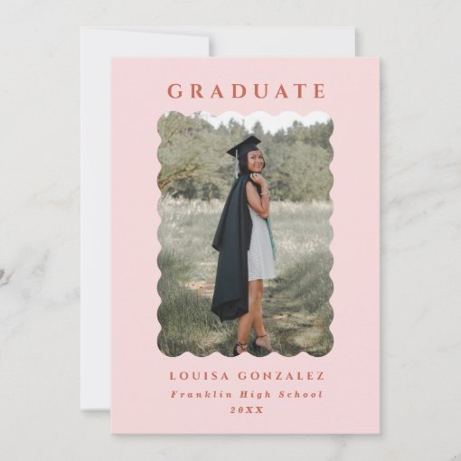 Blush & Terracotta Wavy Frame Photo Graduation Announcement | Zazzle